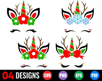 Christmas Reindeer Unicorn Clipart Unicorn Faces Reindeer - Etsy