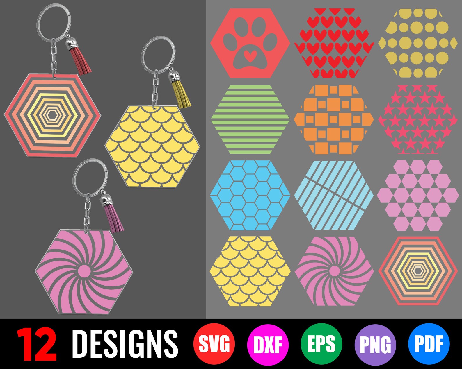 Keychain SVG Hexagon Pattern SVG Keychain Patterns SVG | Etsy Canada