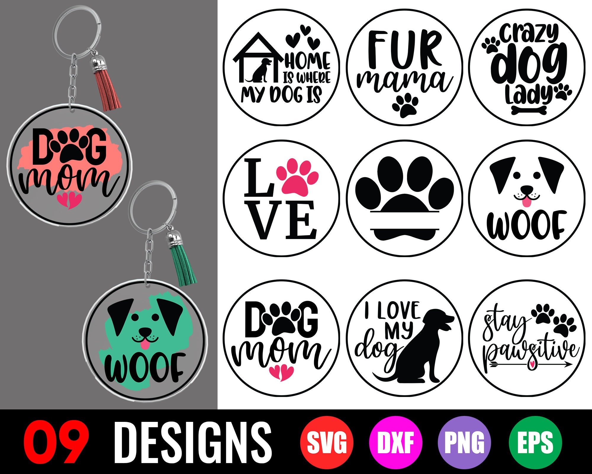 Dog Mom SVG Bundle Round Keychain SVG Bundle Dog Lover - Etsy