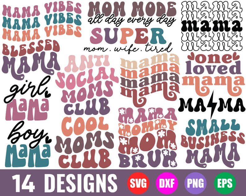 Retro Mama SVG Bundle Retro Mom SVG Stacked Mama SVG - Etsy