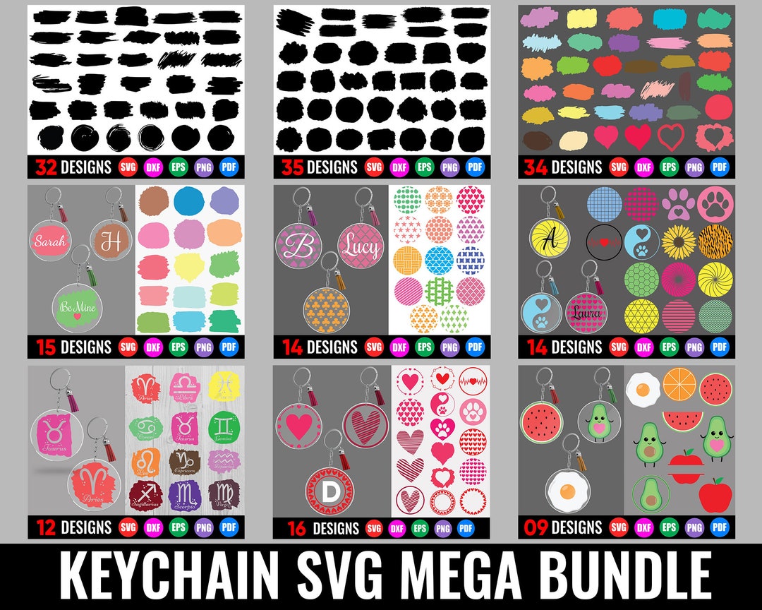 180 Keychain SVG Bundle, Keychain Pattern SVG, Brush Strokes SVG Bundle ...