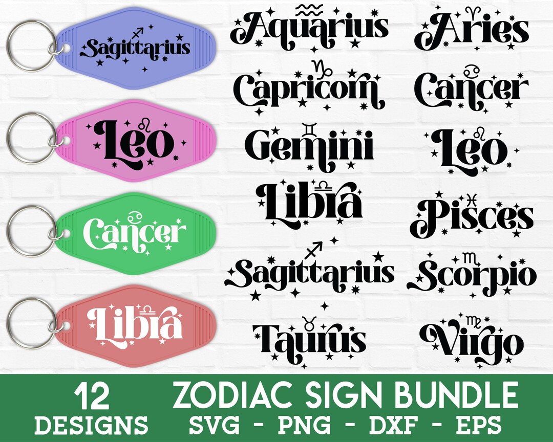 Zodiac SVG Bundle Zodiac Sign SVG, Motel Keychain SVG, Astrology Sign ...