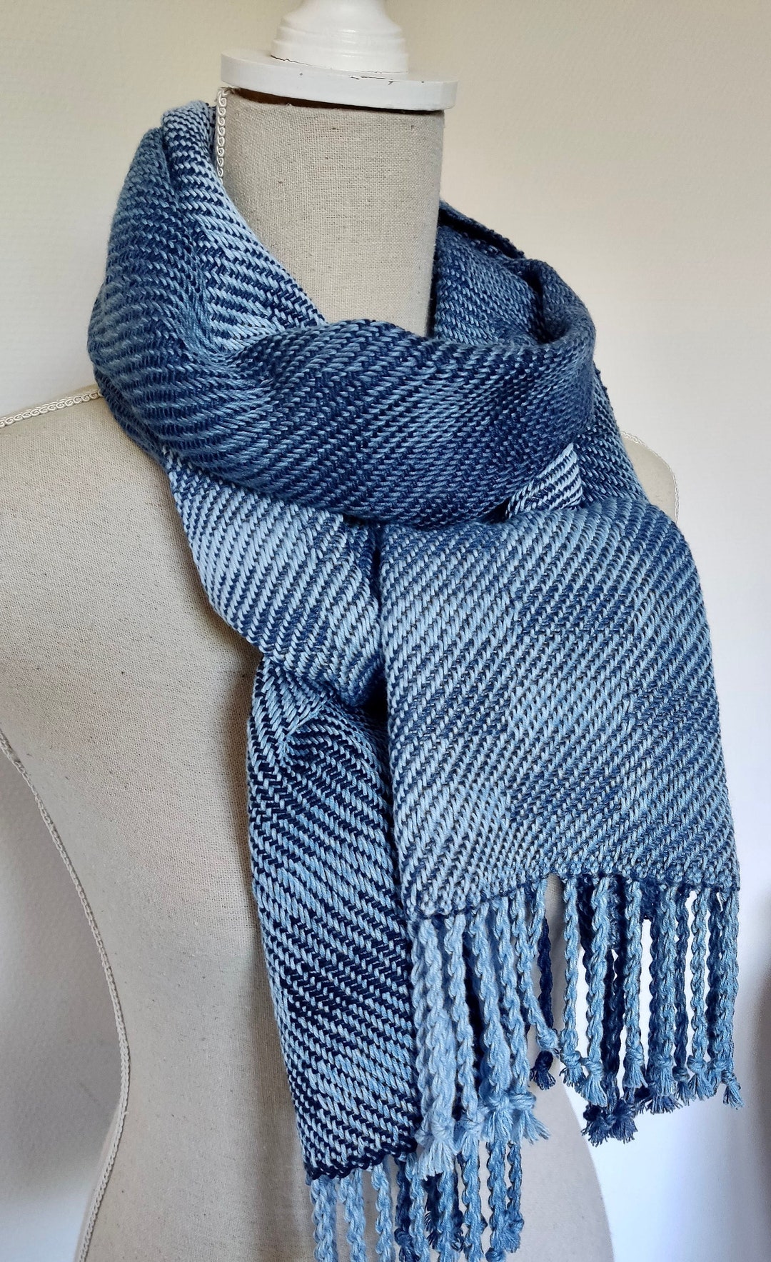 Jeans Blue Handwoven Scarf, Cotton With Acrylic, With a Cool Pattern ...