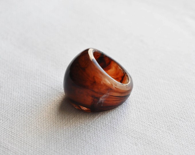 Faux Tortoiseshell Lucite Ring. Marbled Shades of Brown, Domed, Hippie ...