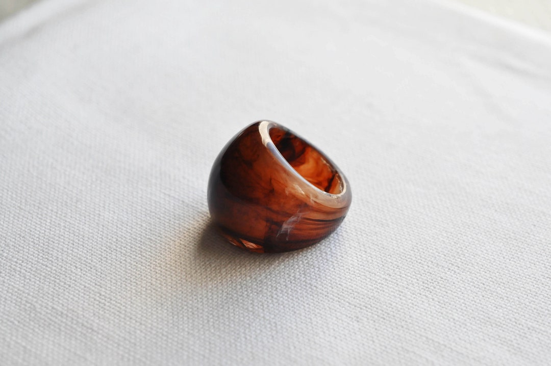 Faux Tortoiseshell Lucite Ring. Marbled Shades of Brown, Domed, Hippie ...