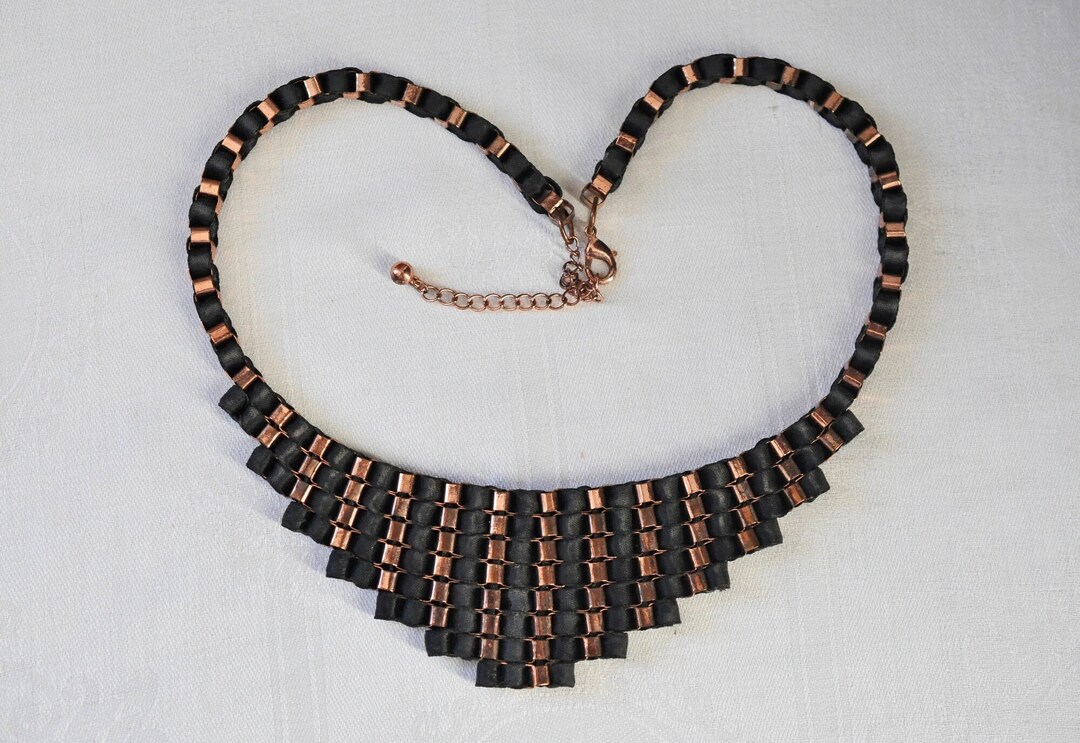 Black Fabric and Metal Book Chain Necklace. Cleopatra Style, Egyptian ...