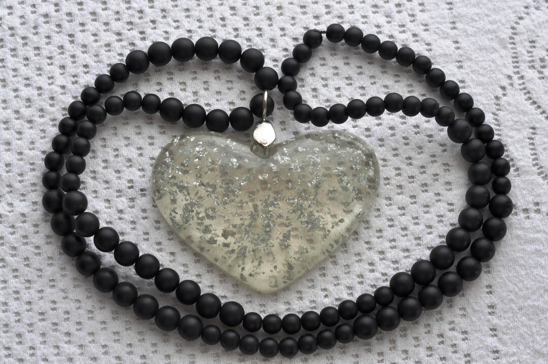 Super Huge Stardust Bakelite Heart Necklace. Prystal Clear - Etsy