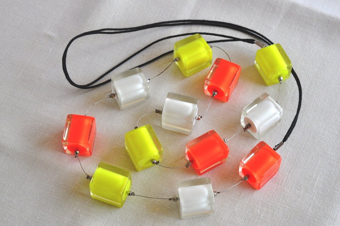 Cube Bakelite Necklace. Large Clear Bakelite Cubes With Orange, Yellow ...