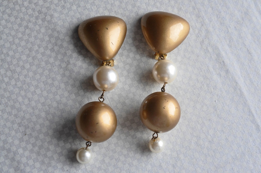 Golden and Pearl, Wooden Gerda Lynggaard Ear Clips. V Large, Wooden ...