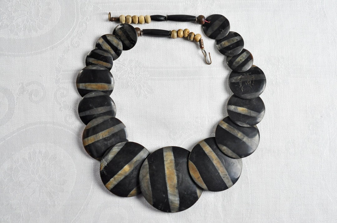 Very Early Gerda Lynggaard for Monies Bone Disc Necklace. Dyed, Large ...