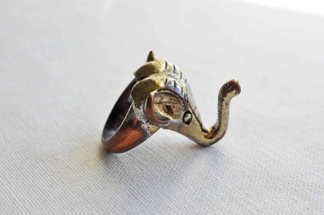 Large Brass Lucky Elephant Ring. Detailed Elephant's Head With Upwards ...