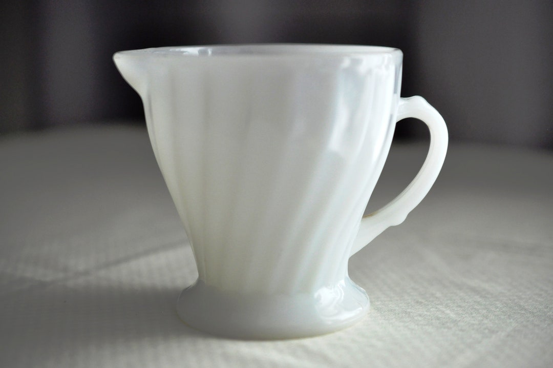 Anchor Hocking, Small Milk Glass Jug. Diagonal Ribbed Pedestal Jug ...