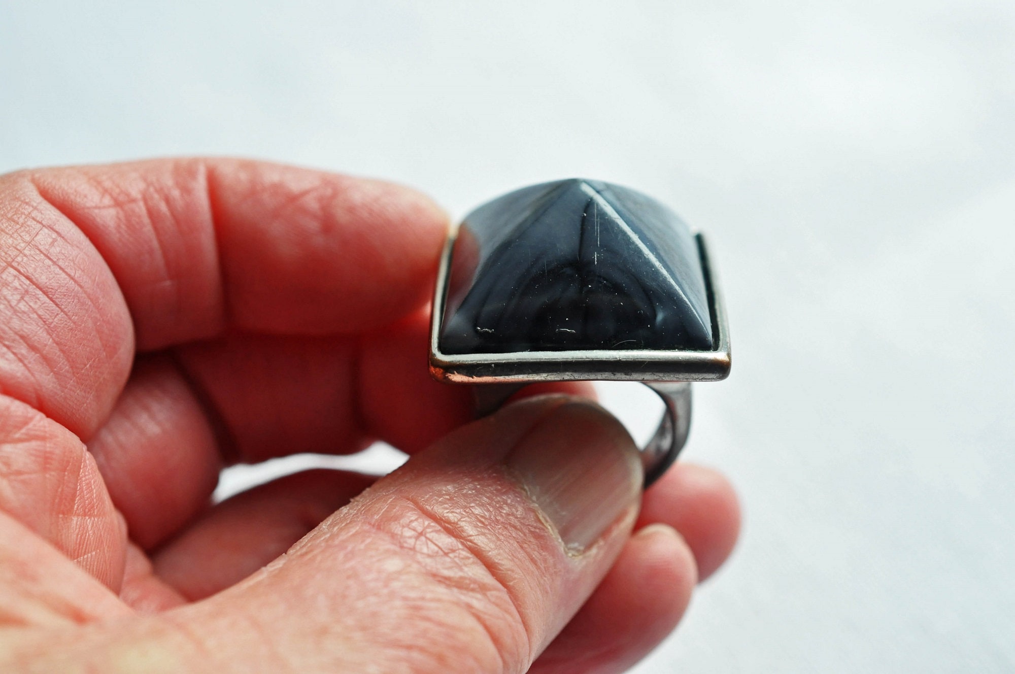 Pyramid Marbled Galalith Ring. Grey With Black Marbling - Etsy