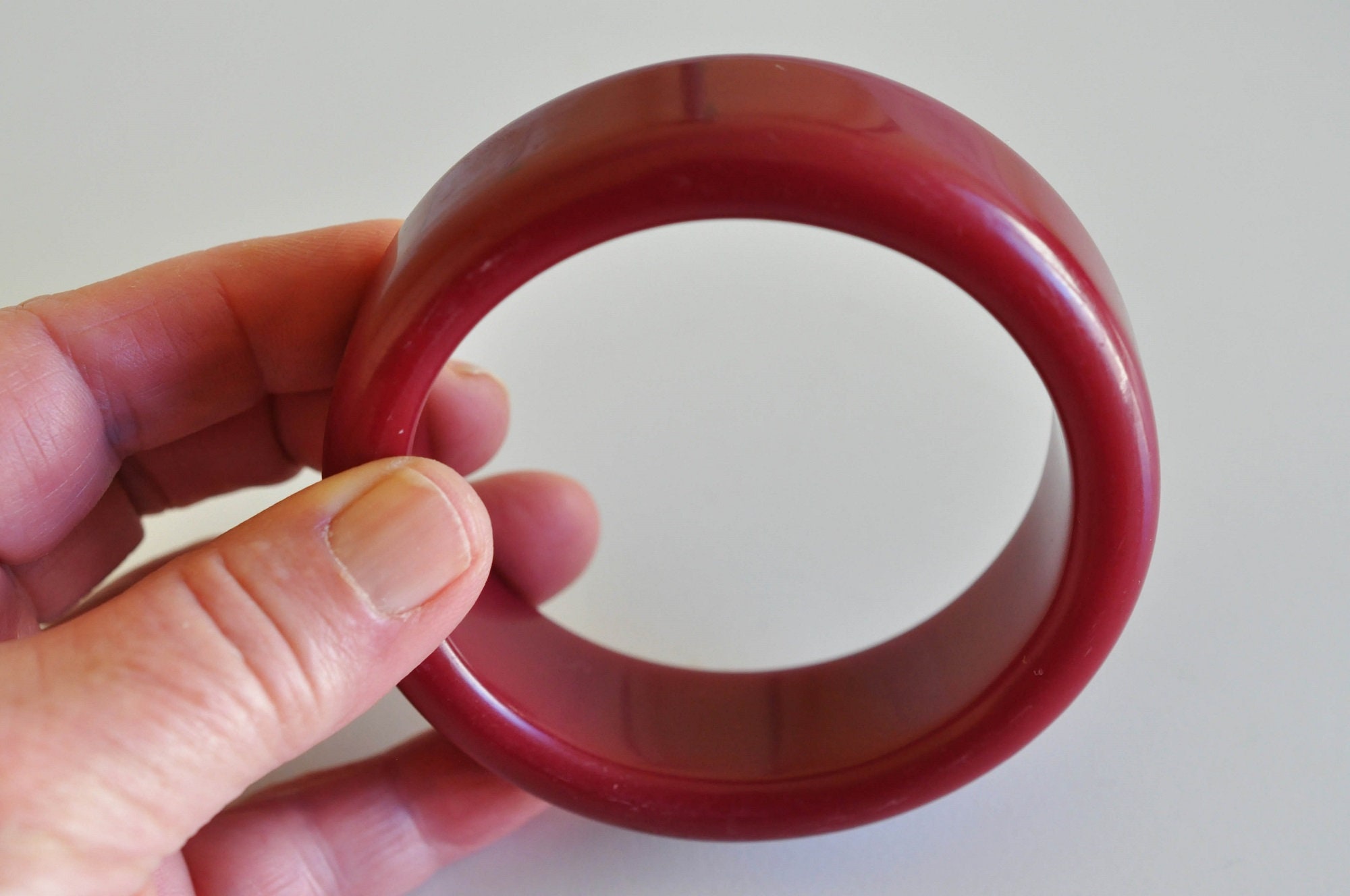 Plum Wine Galalith Bangle, Bracelet. Thick, Straight Edged Chunky Deco ...