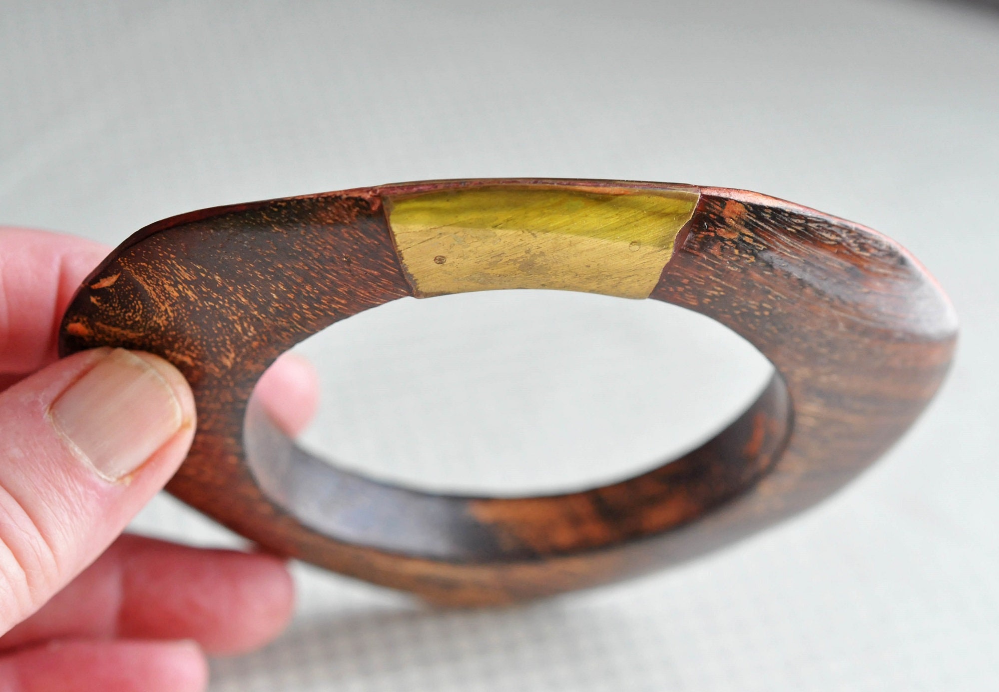 70s, 80s Gerda Lynggaard Teak Bangle, Bracelet. Rounded Triangular ...