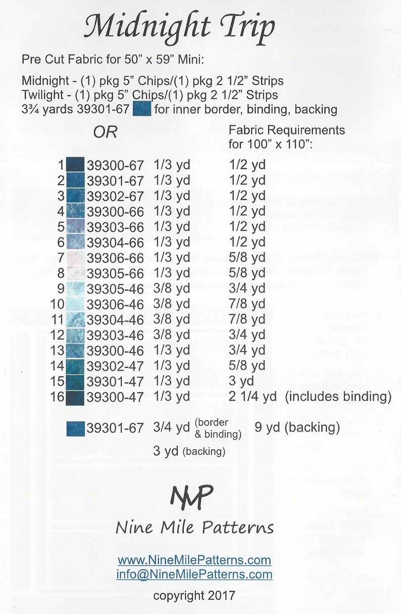 Midnight Trip Quilt Pattern by Nine Mile Patterns #2120 - Etsy