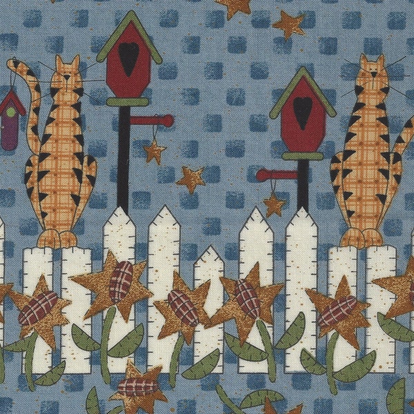 Cats on Fence Fabric - Etsy