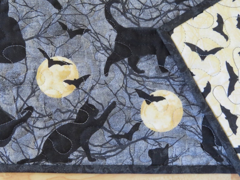 Quilted Table Runner 13.25x43-inch Black Cat Capers Halloween #2083 - Etsy