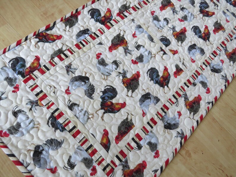 Quilted Table Runner, 15.25x41.5-inch Rooster Stripe Bias #2360 - Etsy