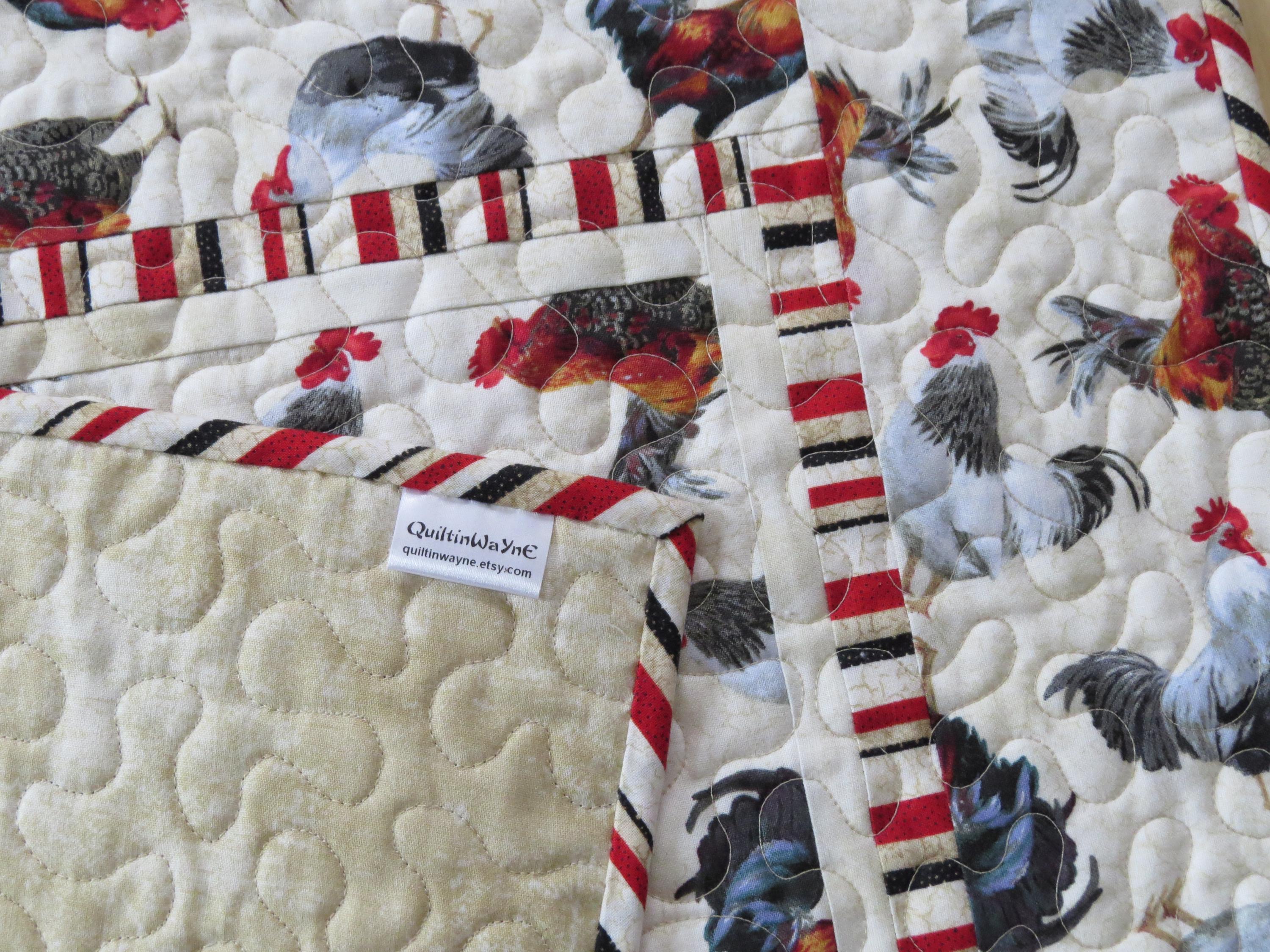Quilted Table Runner, 15.25x41.5-inch Rooster Stripe Bias #2360 - Etsy