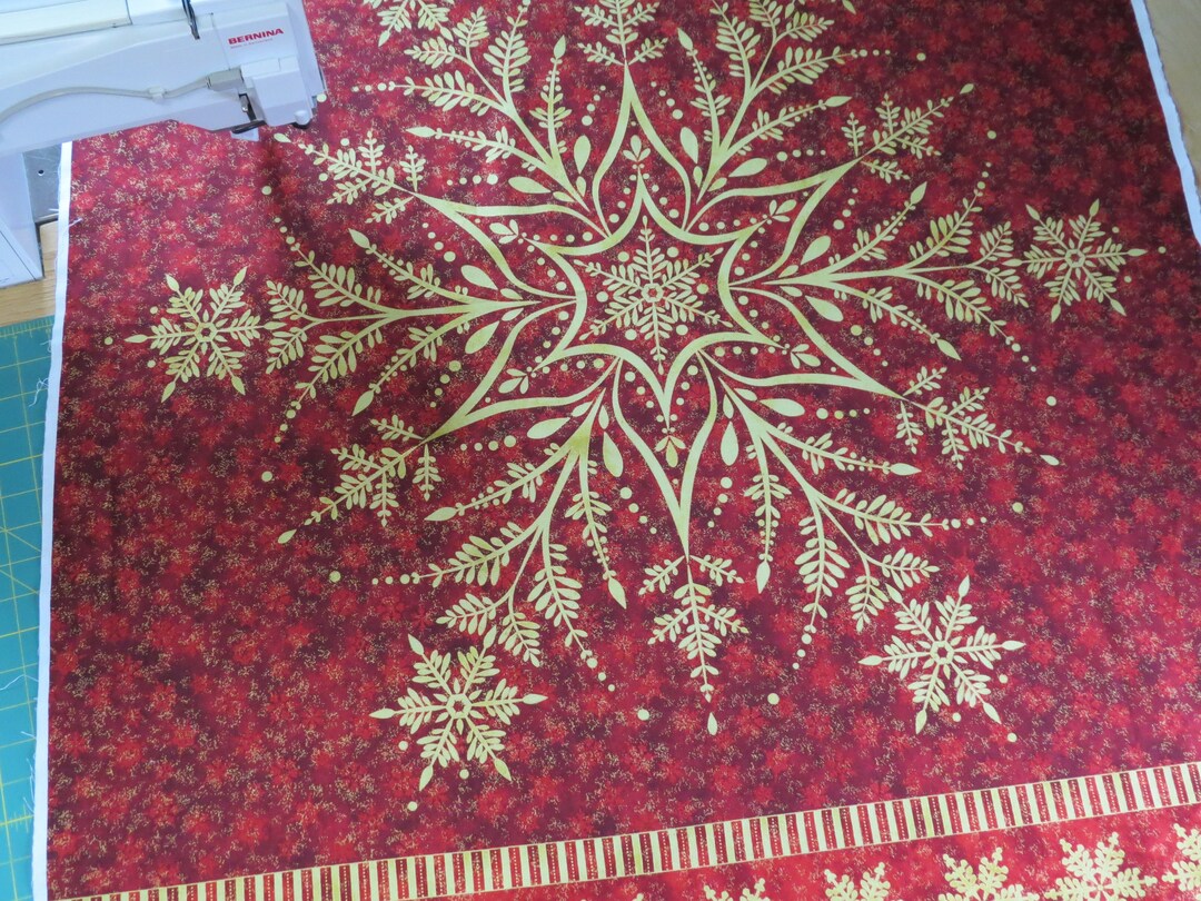 Northcott Shimmer Frost, Cotton Quilt Fabric Panel, Snowflake Dark Red ...