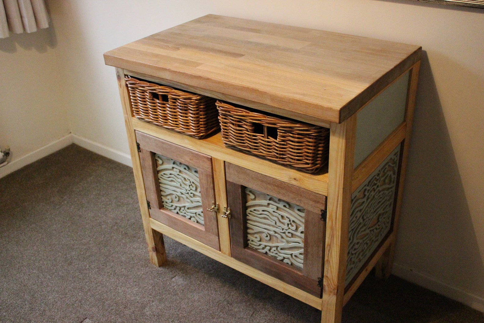 Wood Kitchen Storage Cupboard With Bespoke Panelling, Handmade Food ...