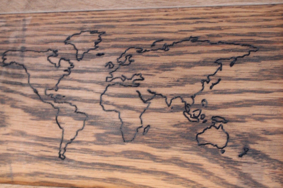 Engraved Oak World Map Picture - Etsy
