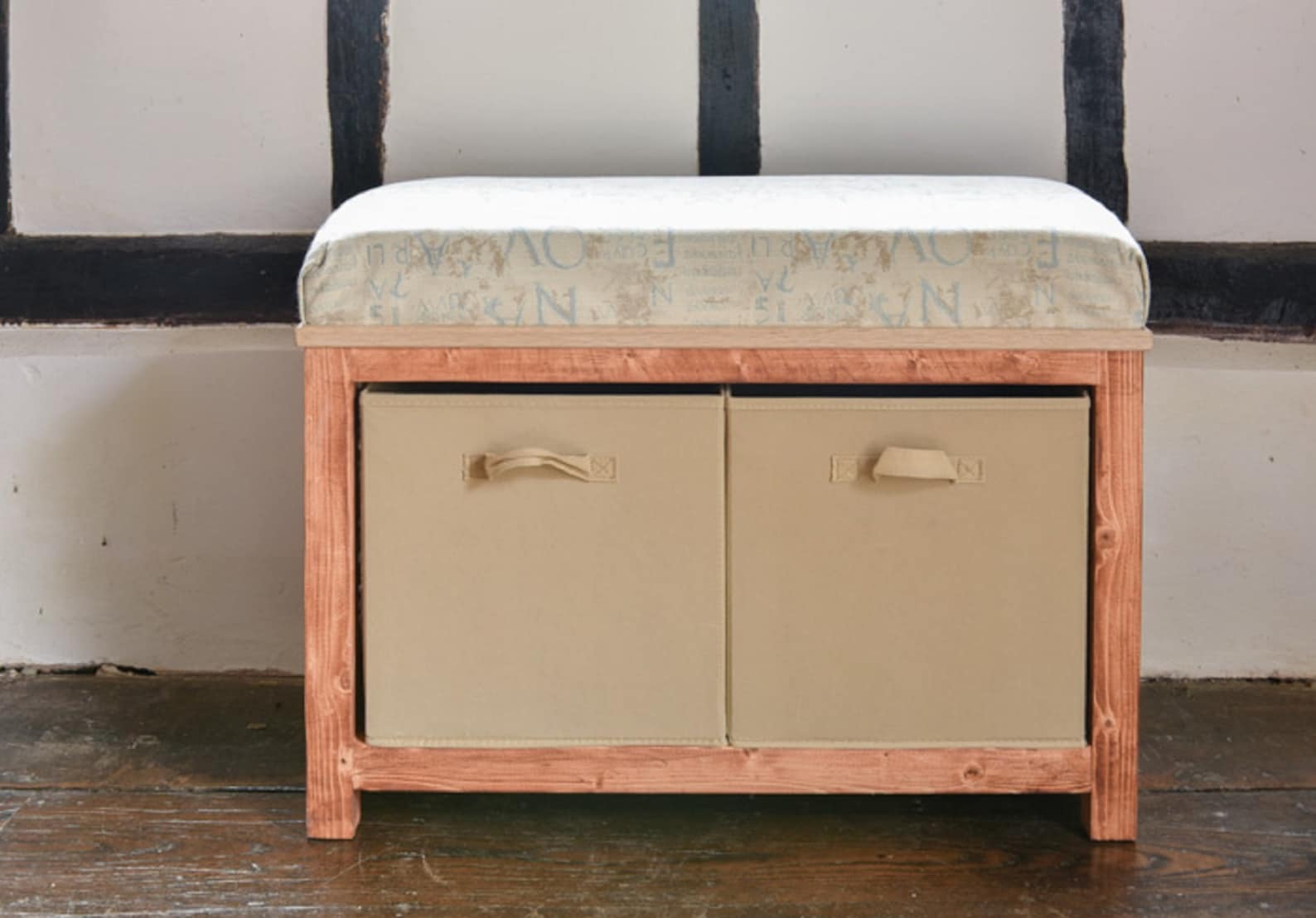 Wooden Storage Bench With Cushion, Modern Style Handmade Storage Unit W ...