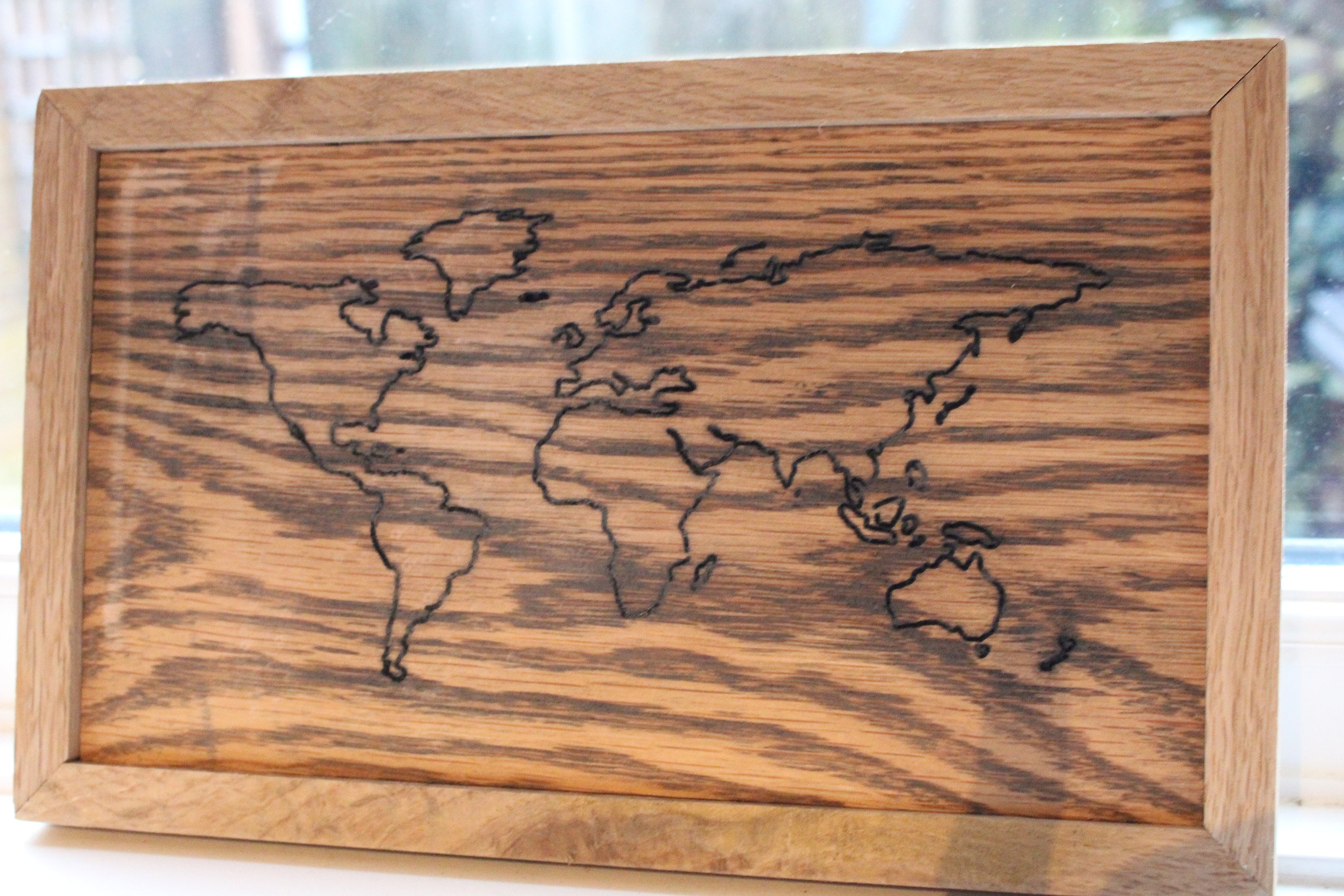 Engraved Oak World Map Picture - Etsy