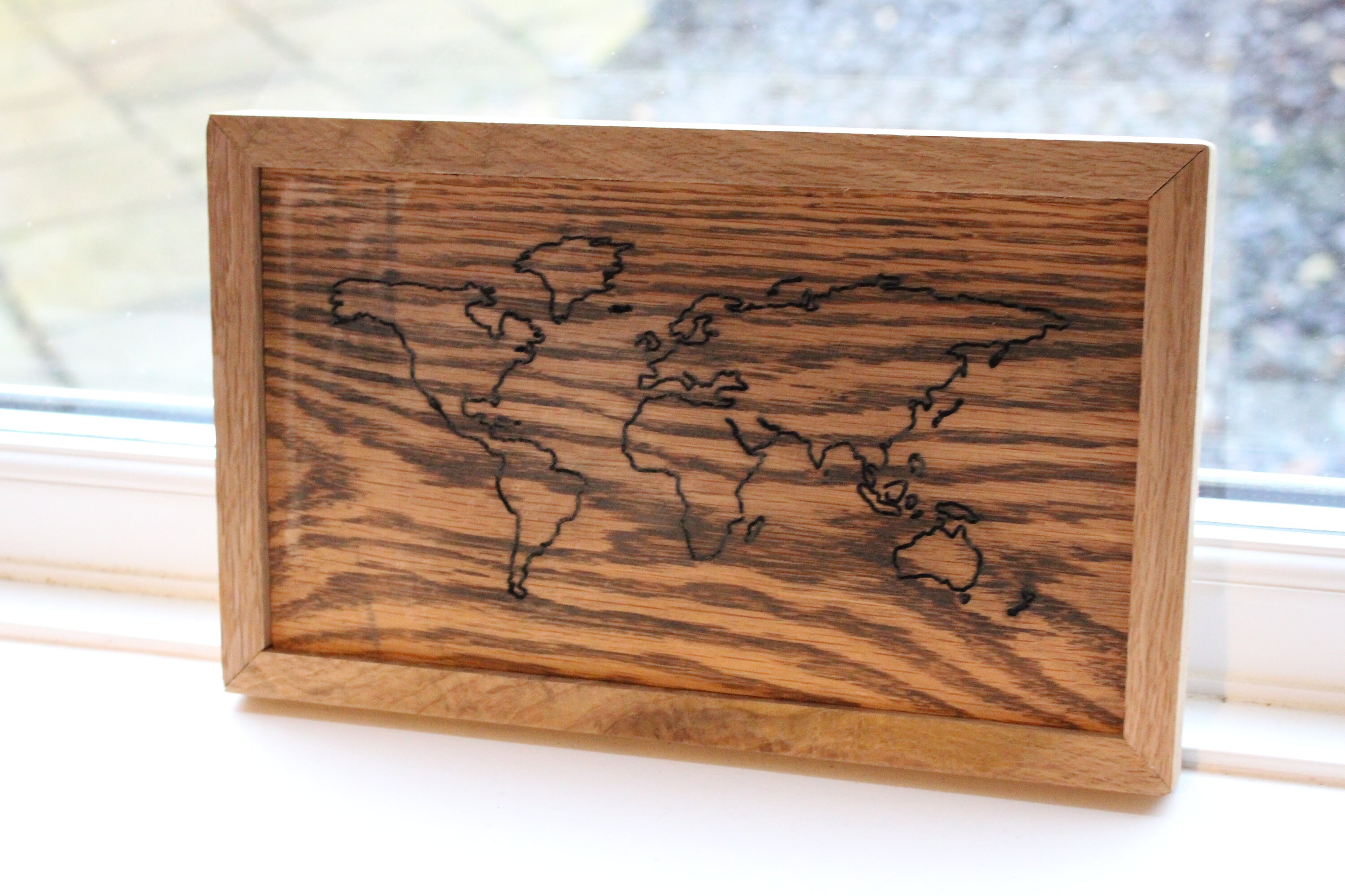 Engraved Oak World Map Picture - Etsy
