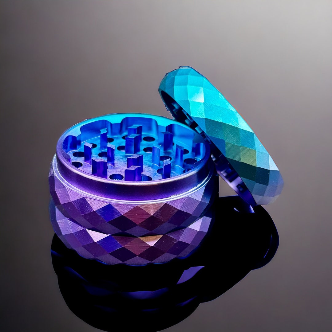 Diamond Cut Blue Rainbow Herb Grinder Laser Engraved Professional ...