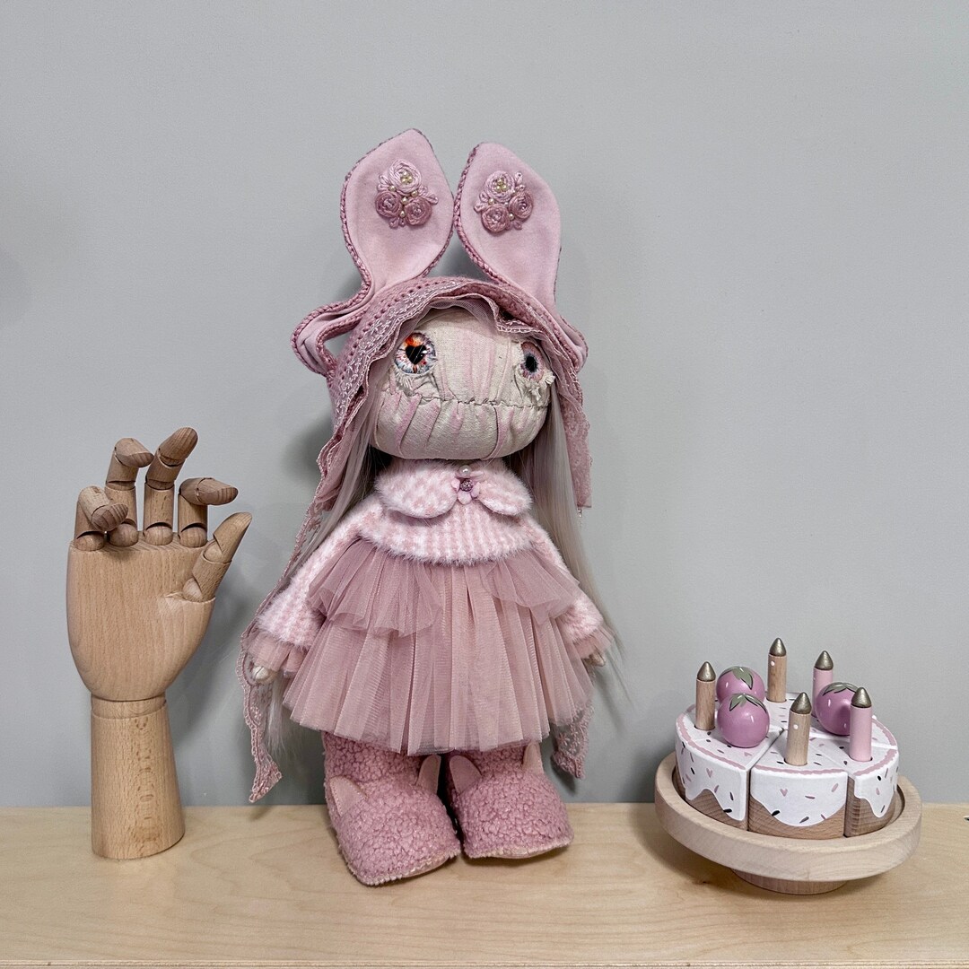 Unique Cute and Creepy Bunny Doll With Knitted Bonnet, Fairy ...