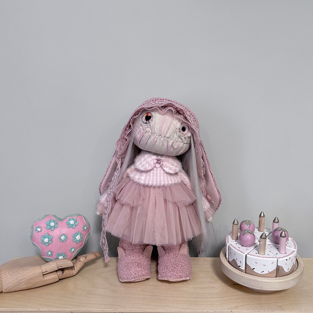 Unique Cute and Creepy Bunny Doll With Knitted Bonnet, Fairy ...