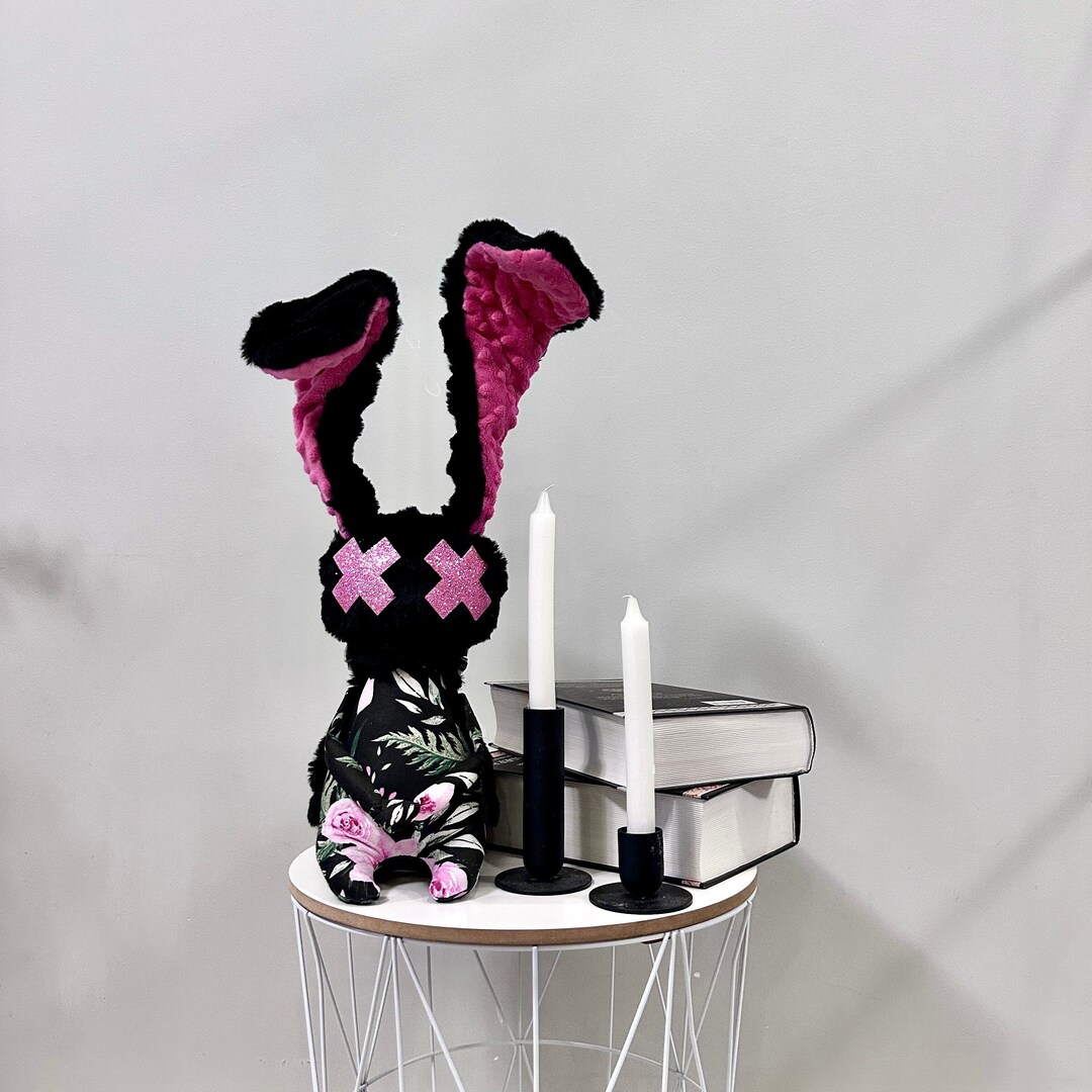 Art Bad Bunny Plush Doll: Long Ears, Flower Fabric, Handmade Easter ...