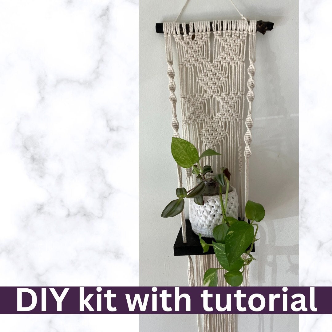 DIY Macrame Wall Shelf Kit / Easy Macrame Plant Shelf Tutorial / Make ...