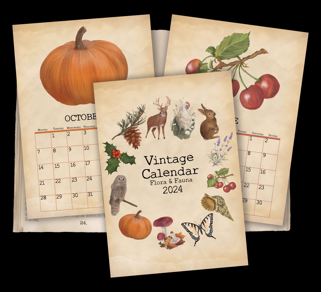 Vintage Calendar Flora & Fauna - A/4 | Office Decor | Botanical ...