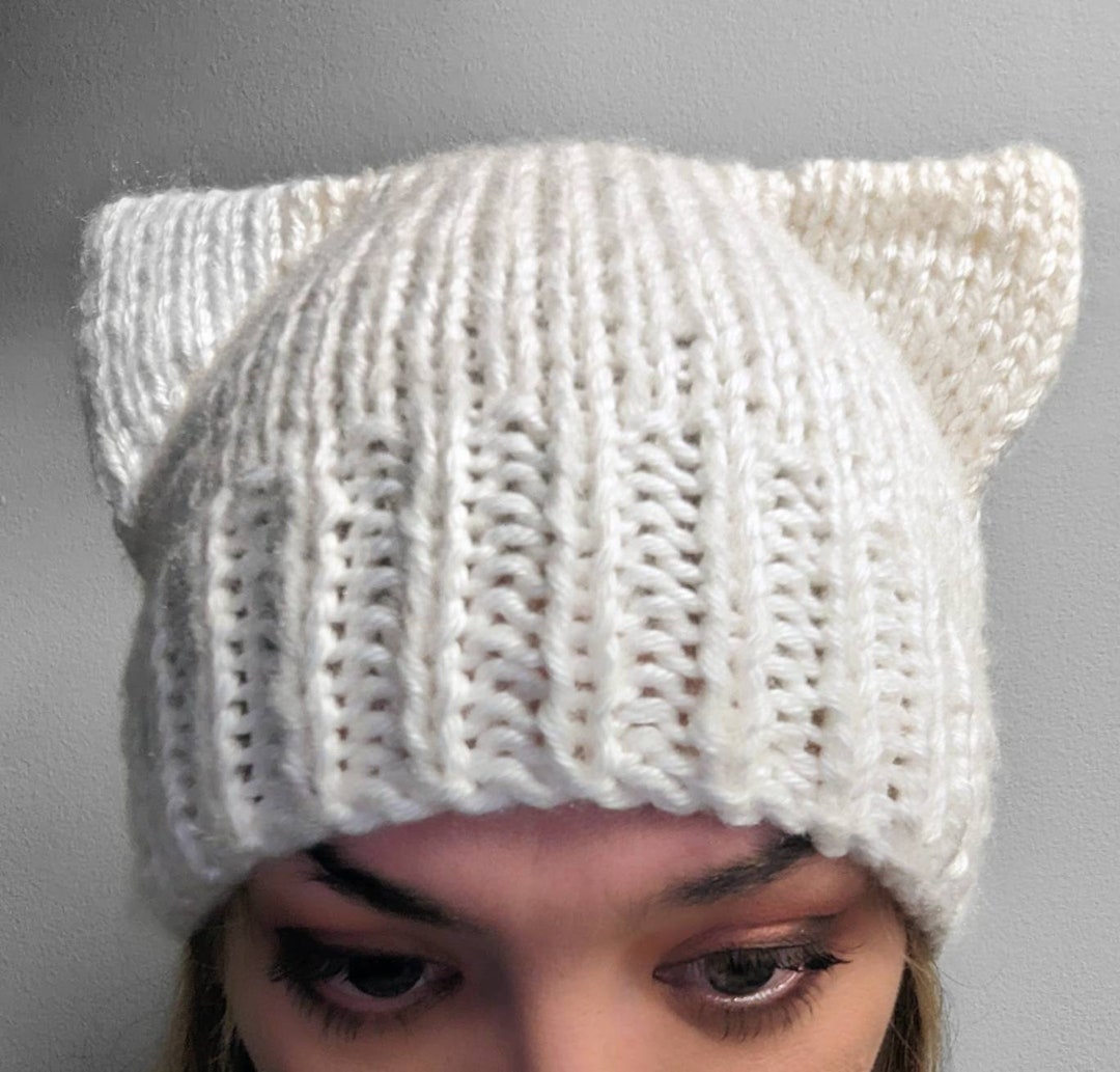 White Cat Ear Hat - Etsy