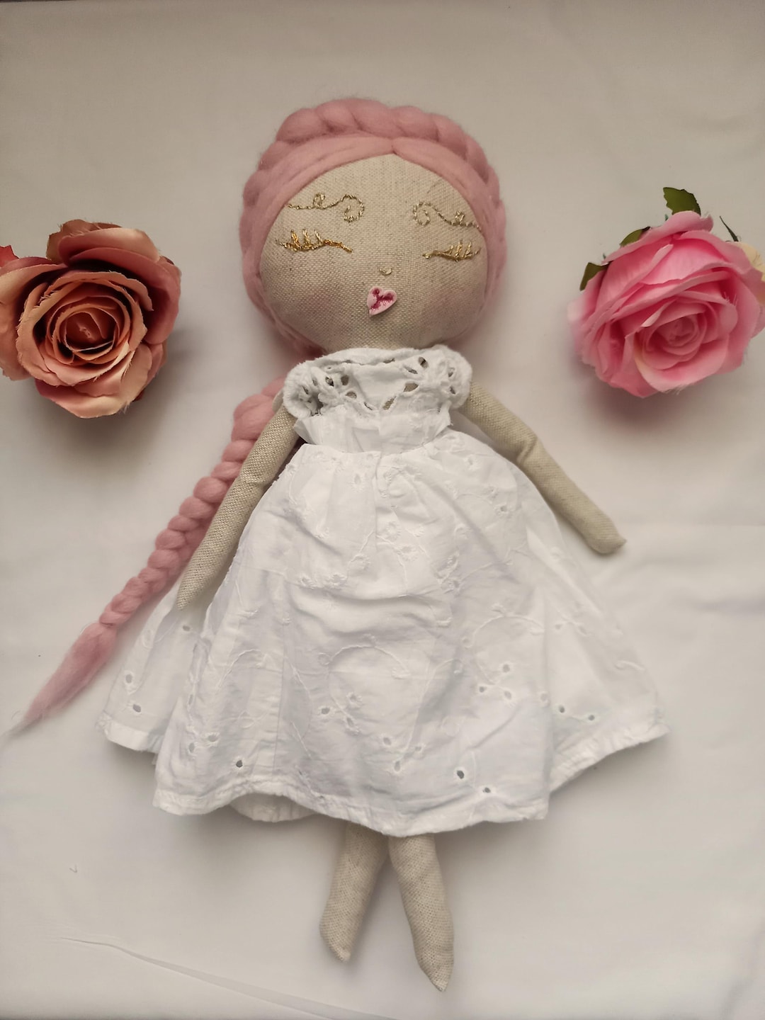Handmade Ragdoll: Handcrafted Art Doll With White Dress - Etsy