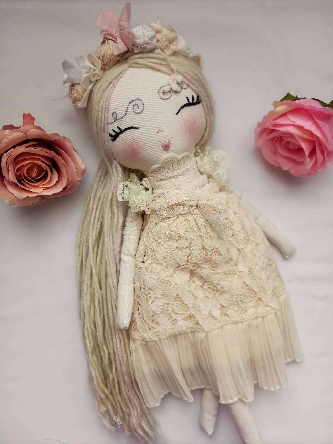 Handmade Ragdoll: Handcrafted Art Doll With Lace Dress - Etsy