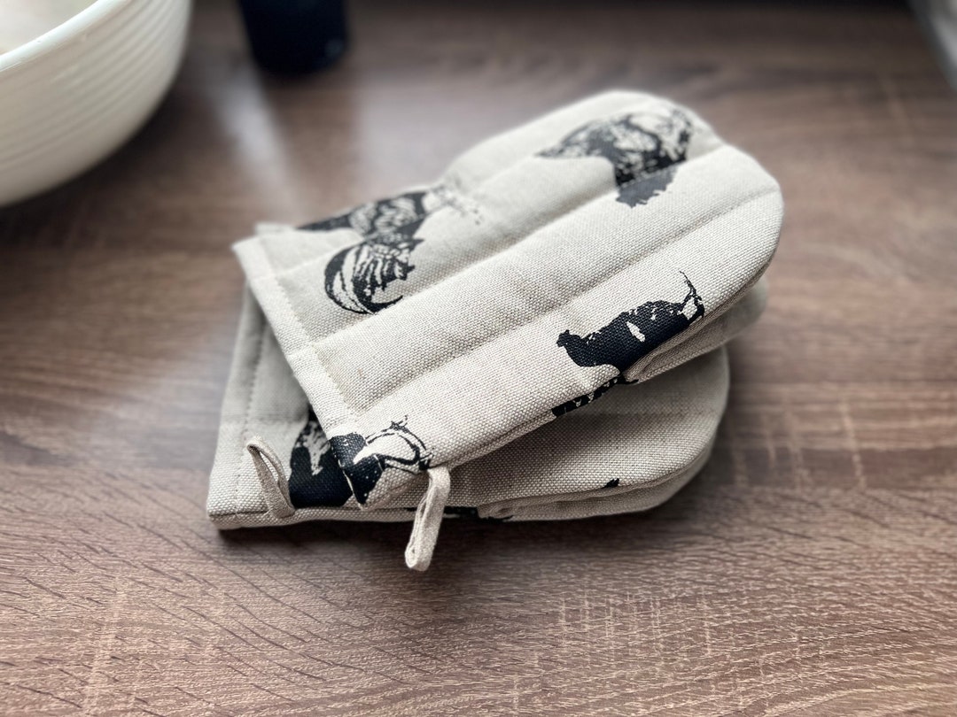 Linen Oven Mitts Set of 2 Linen Cotton Kitchen Glove With - Etsy