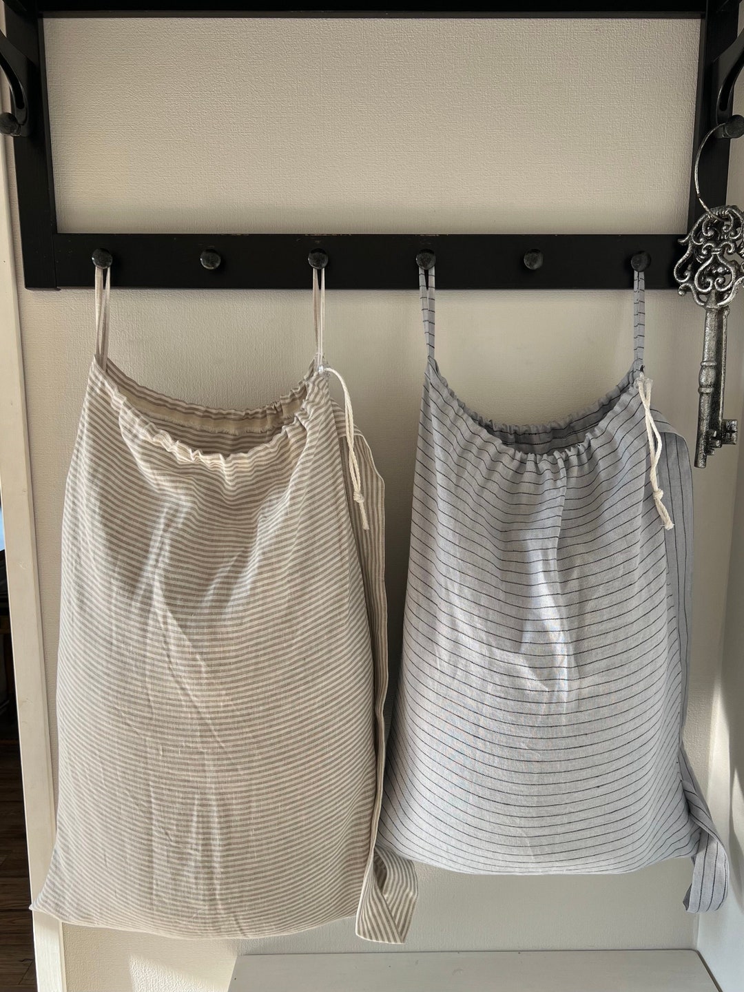 Linen Laundry Bag, Large Hanging Laundry Bag With Handle and Loops ...