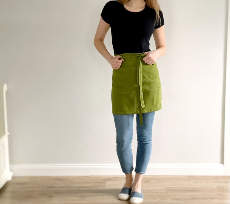 Linen Cafe Apron Washed Linen Apron craft Apron Short | Etsy