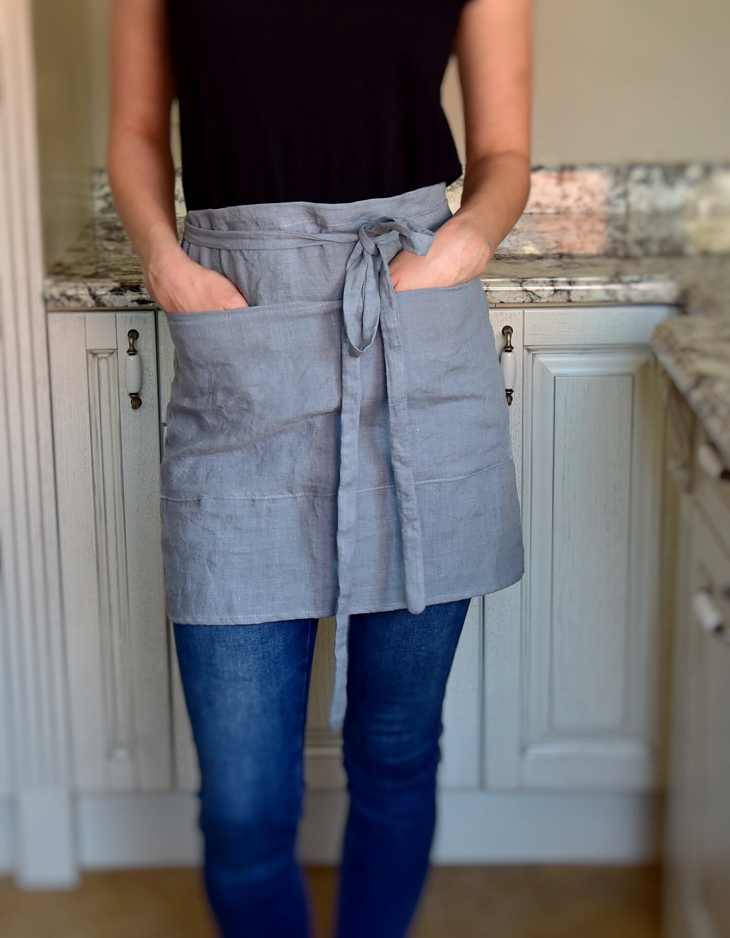 Linen Cafe Apron - Washed Linen Apron -craft Apron - Short Apron - Tea ...