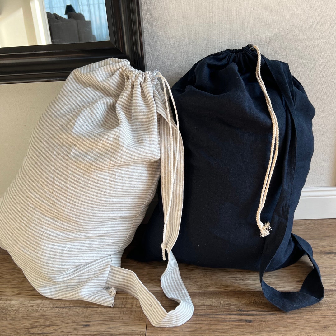 Linen Laundry Bag, Large Hanging Laundry Bag With Handle and Loops ...