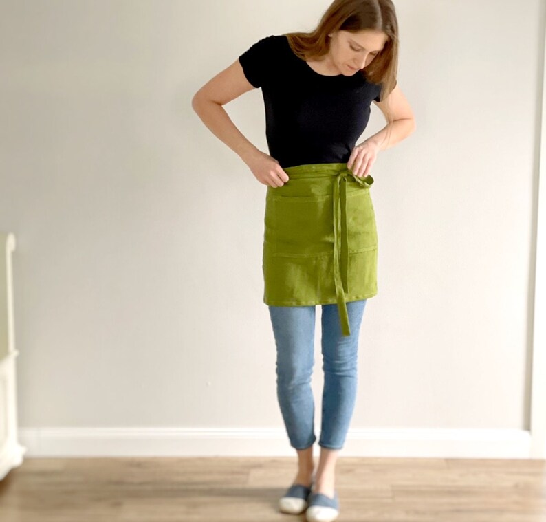Linen Cafe Apron Washed Linen Apron craft Apron Short | Etsy