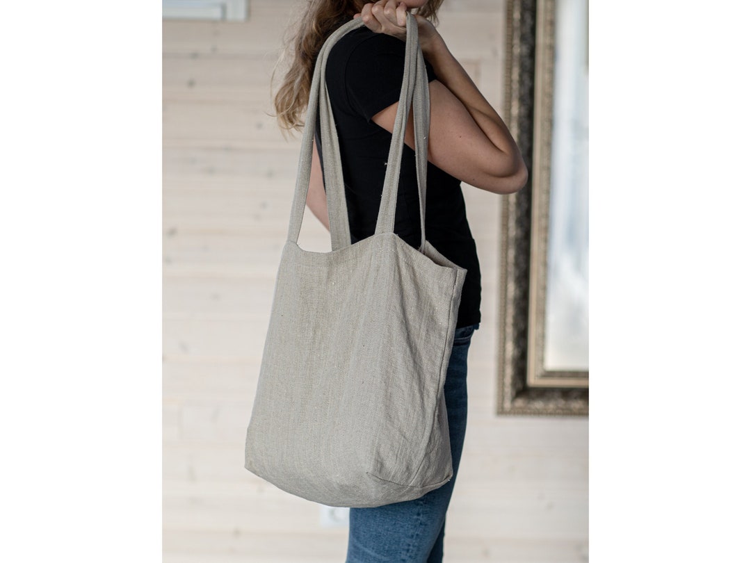 Linen Tote Bag, Shopping Bag in Natural Washed Linen, Garment Bag for ...