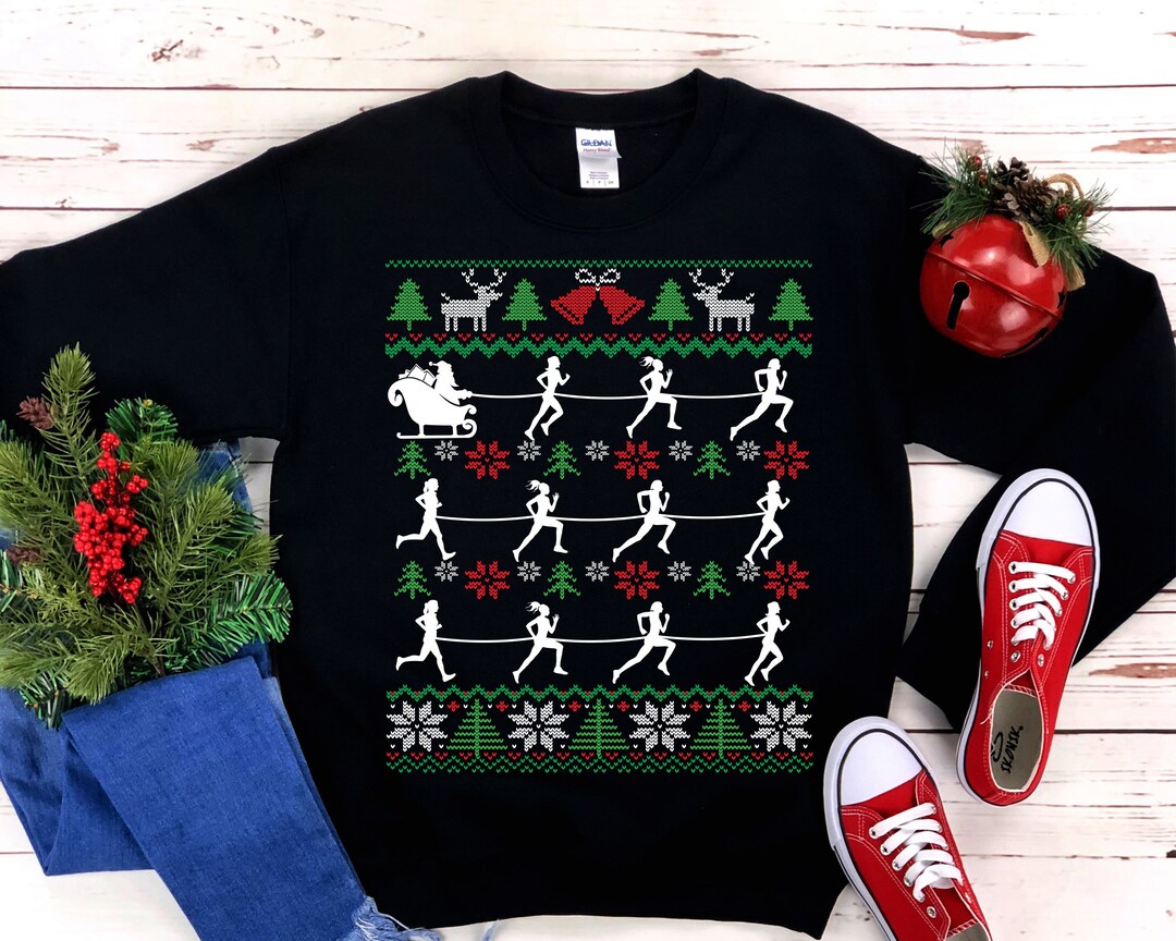 Female Runners Pulling Santa Sleigh | Funny Running Ugly Christmas ...