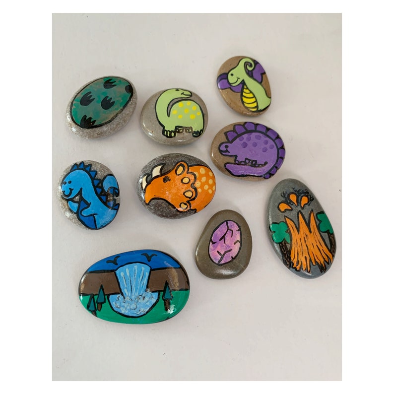 Hand Painted Dinosaur Themed Story Stones | Etsy
