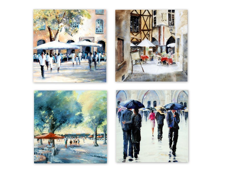 4 French Themed Art Cards Pack Set Large French Market | Etsy