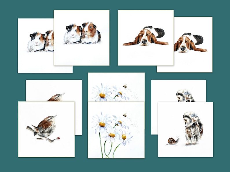 10 Cute Card Pack Animals Gift Set Thank you notelets | Etsy